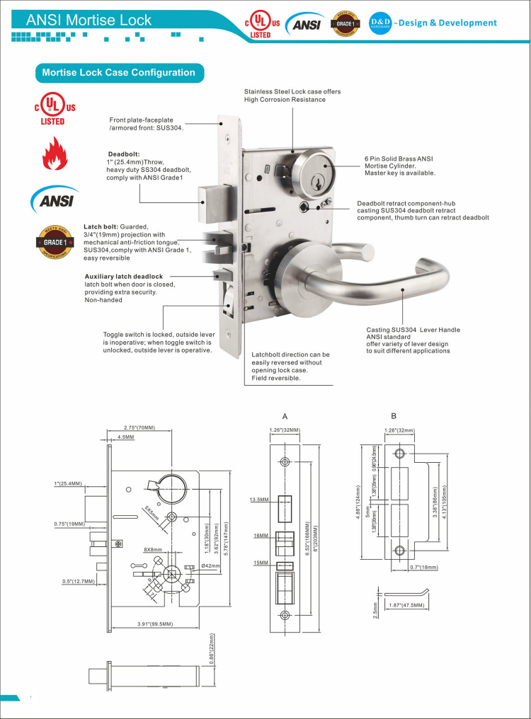 SS304 Grade 1 ANSI/BHMA Mortise Lock-DDAL31 F31 from China manufacturer ...