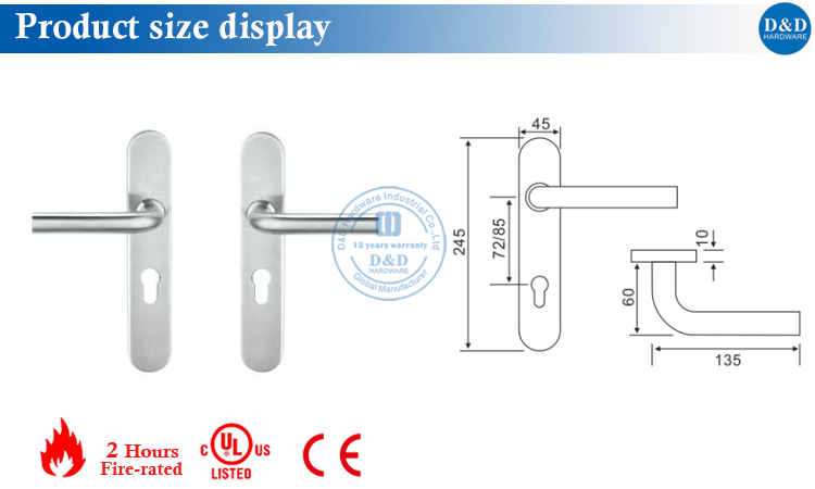 SS316 Tube L Shape Lever Handle with Backplate for Metal Door- D&D HARDWARE