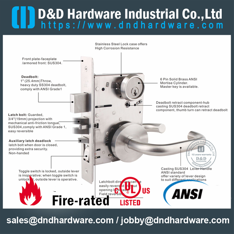 Safety SS304 ANSI Grade 1 Mortice Lock for Front Door-DDAL22 F22 from ...