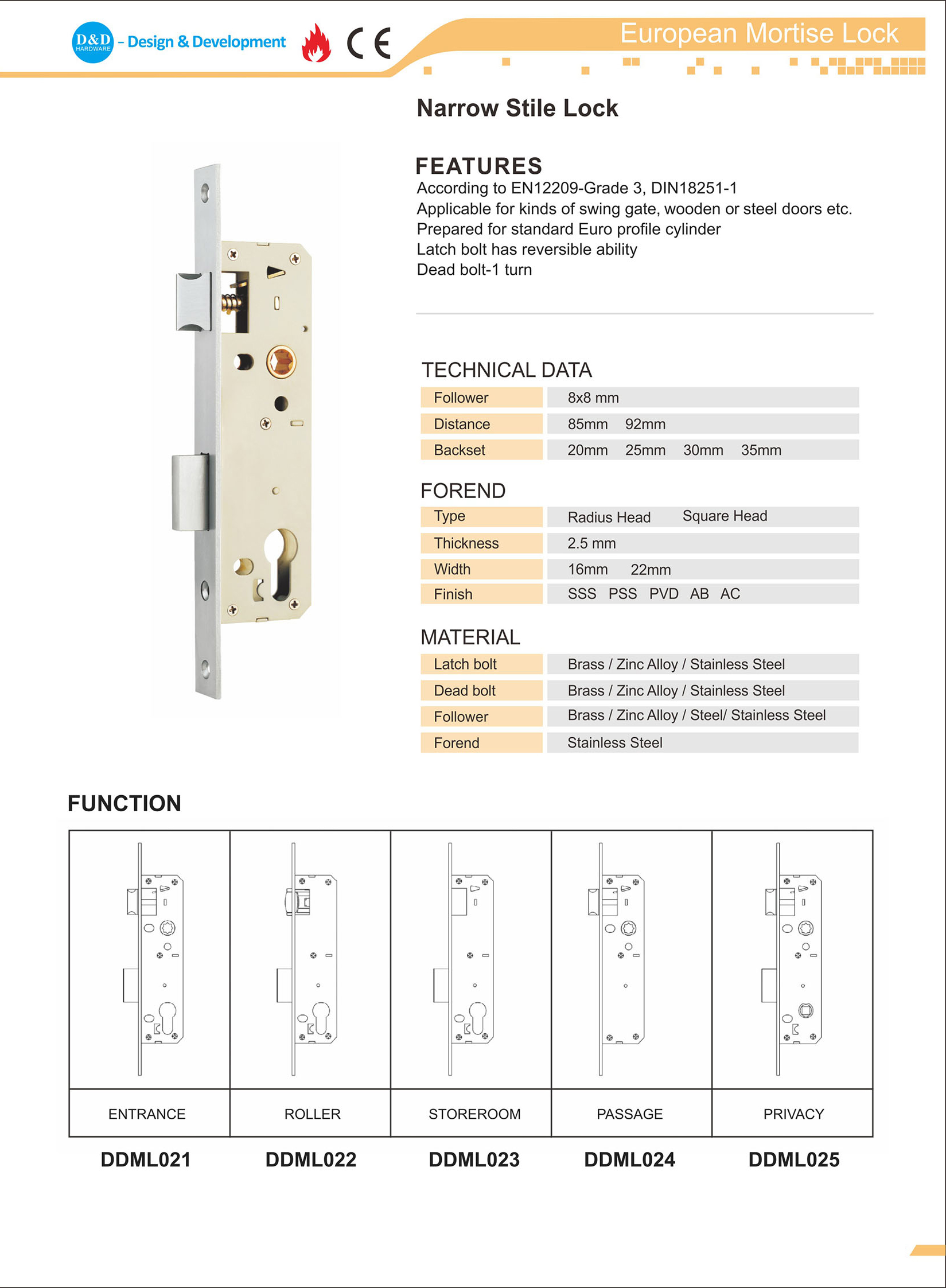 Brass Push Button Narrow Stile Lock-DDML021 from China manufacturer - D&D HARDWARE