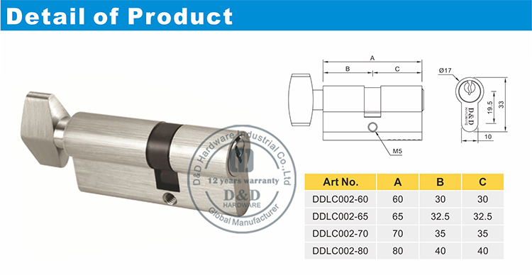 Solid Brass BS EN1303 Single Lock Cylinder with Turn-DDLC002 from China ...