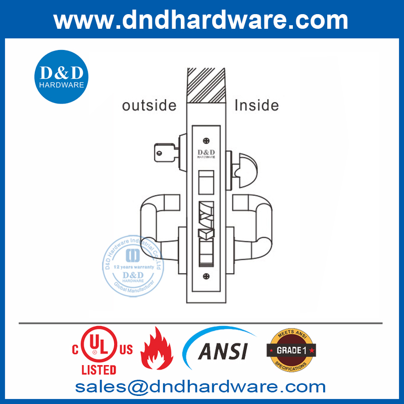 UL Listed ANSI Grade 1 Fire Rated Outside Door Lock Mortice Door ...