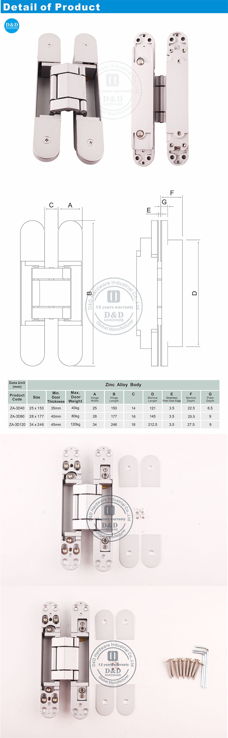 Sliver Sanding 180 degree heavy duty 3D Adjustable Concealed Hinge for ...