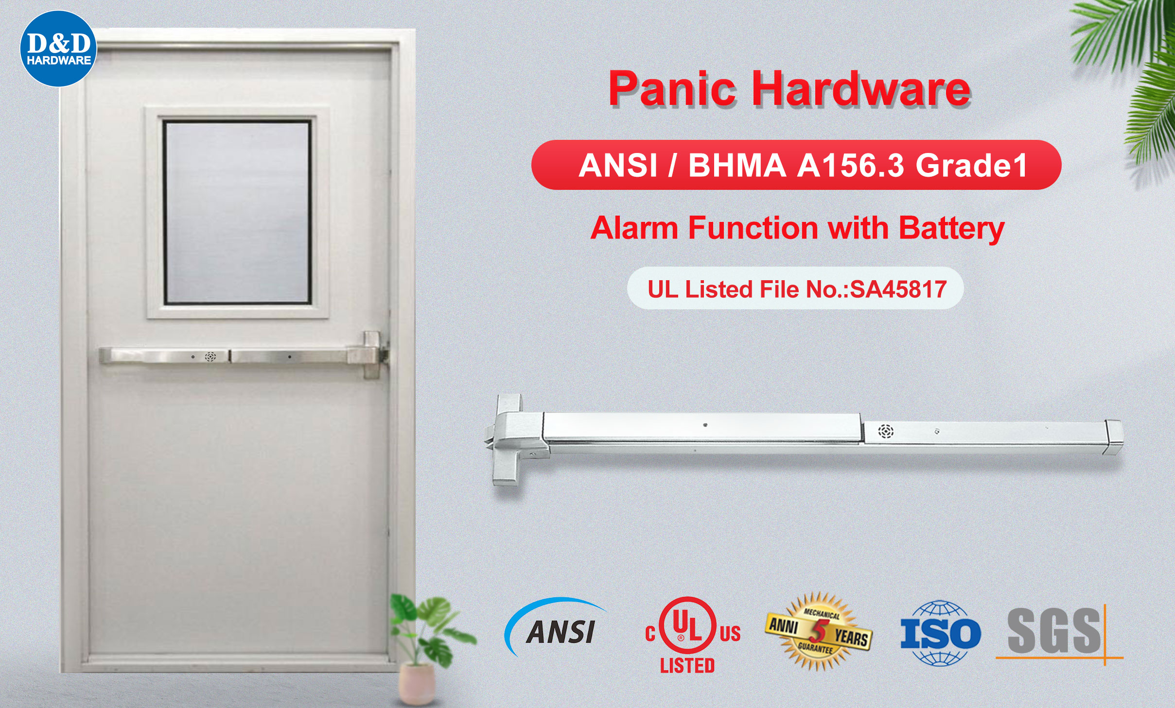 Touch Bar Exit Device with Alarm Panic Bar for Fire Exit Door