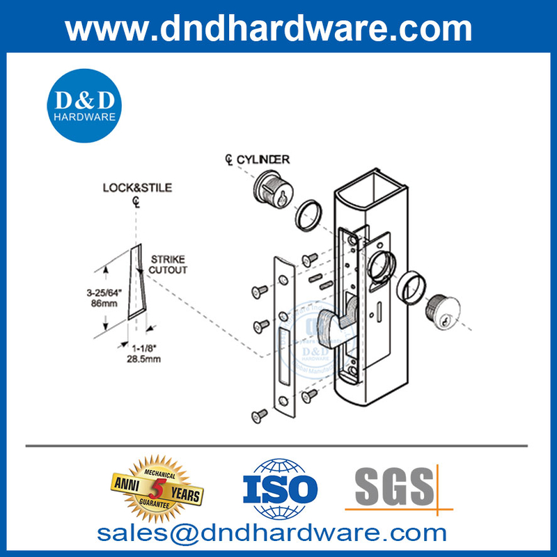 Stainless Steel Hook Bolt Deadlock Kit with Mortise Key Cylinders ...