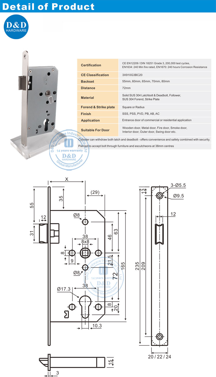 Types of Door Locks CE Stainless Steel 6072 Key Lock Passage Door Latch ...