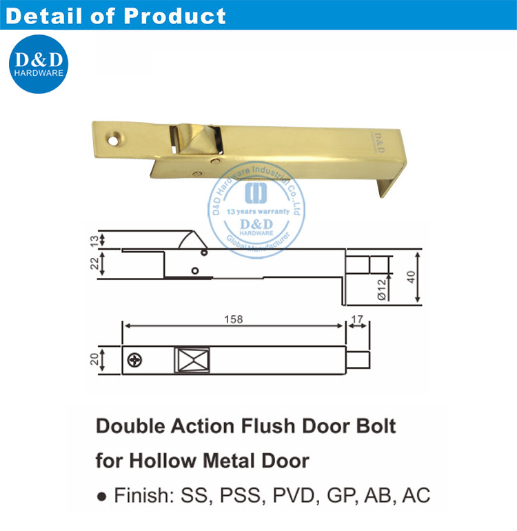 SS304 Satin Brass Sideways Automatic Door Bolt for Metal Door-DDDB023 ...