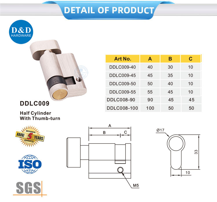 Solid Brass Satin Nickel Lock Cylinders Euro Half Cylinder with Thumbturn-DDLC009 from China ...