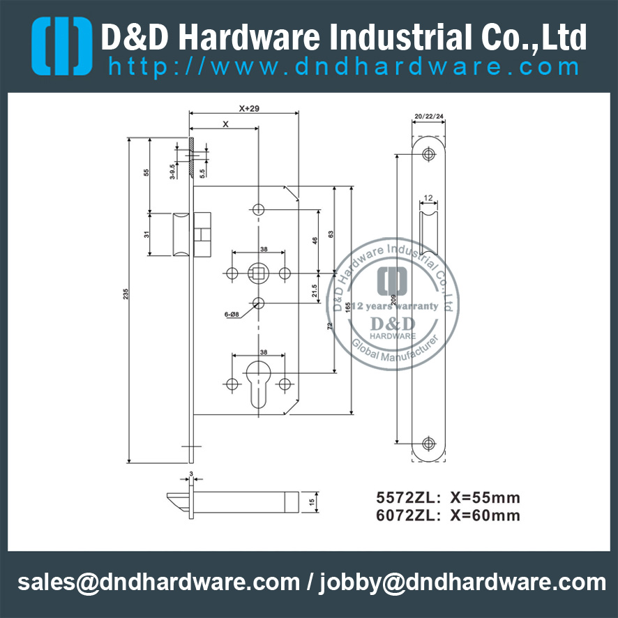 Stainless steel latch bolt lock with CE for Wooden Door -DDML5572LB ...